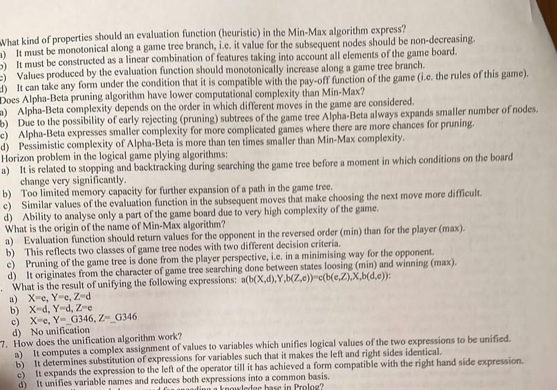 Solved What kind of properties should an evaluation function | Chegg.com