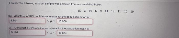 Solved (1 point) The following random sample was selected | Chegg.com