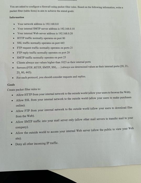 Solved Answer:You are asked to configure a firewall using | Chegg.com