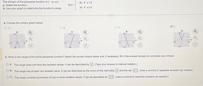 Solved The domain of the piecewise function is (-∞, ∞). a. | Chegg.com