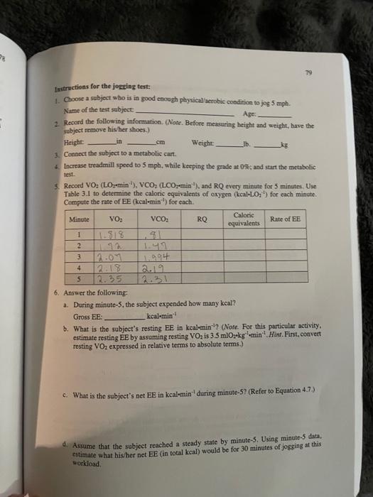 Solved Isitructions for the jogging test: 1. Coose a subject | Chegg.com