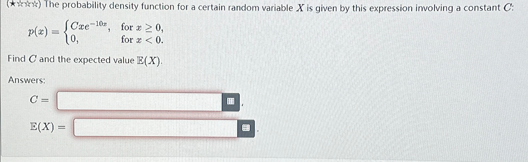 Solved The probability density function for a certain random | Chegg.com
