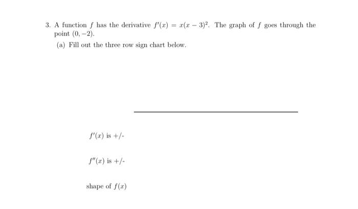 Solved 3. A function f has the derivative f′(x)=x(x−3)2. The | Chegg.com