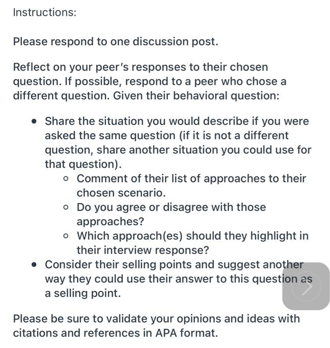 Instructions: Please respond to one discussion post. | Chegg.com