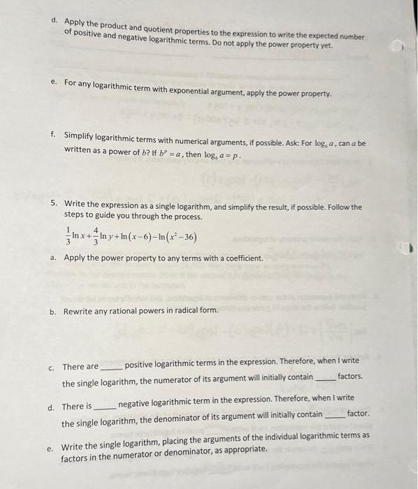Solved d. Apply the product and quotient properties to the | Chegg.com