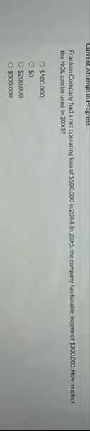 Solved Franken Company had a net operating loss of $500,000 | Chegg.com