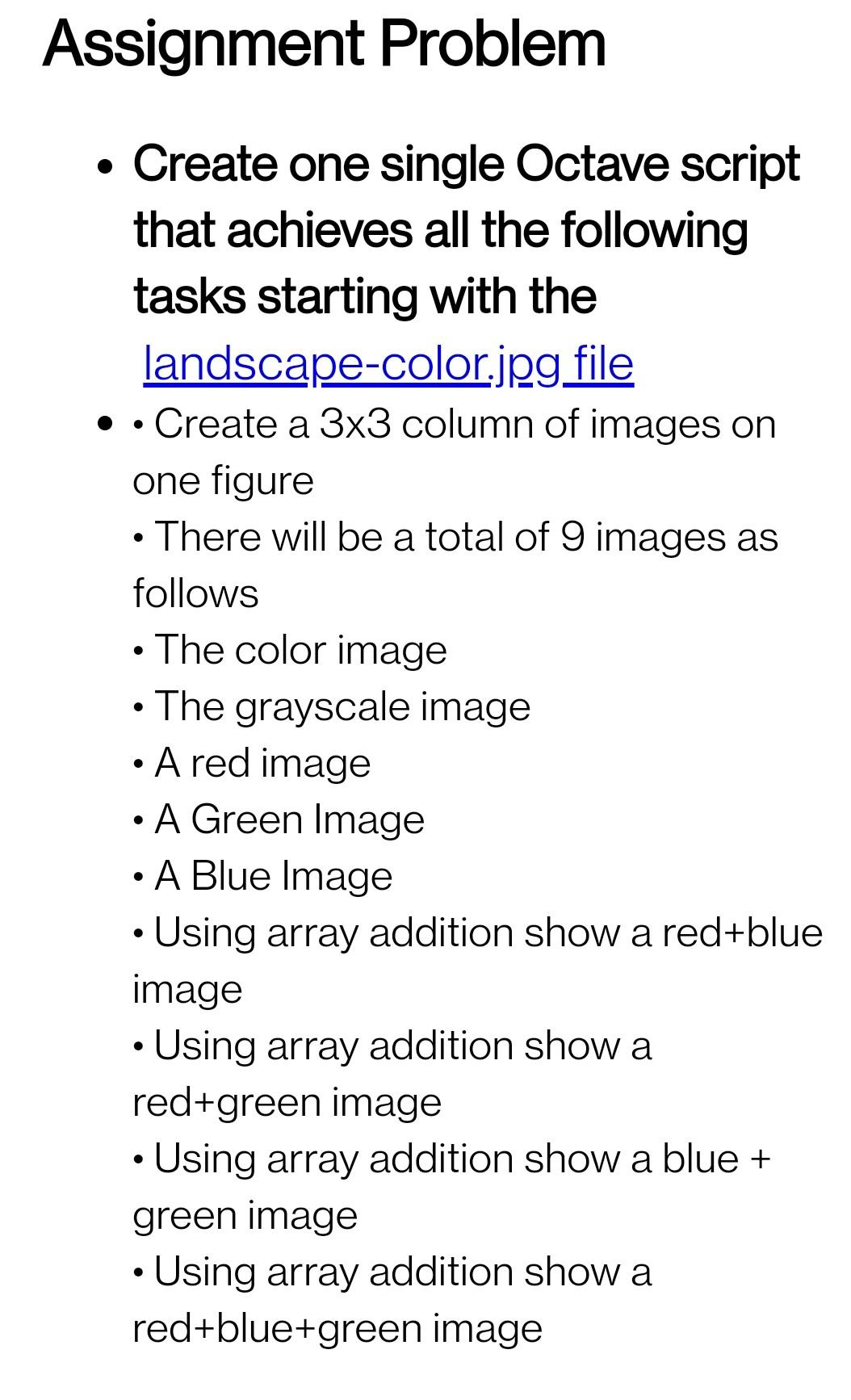 Solved Assignment Problem • Create one single Octave script | Chegg.com