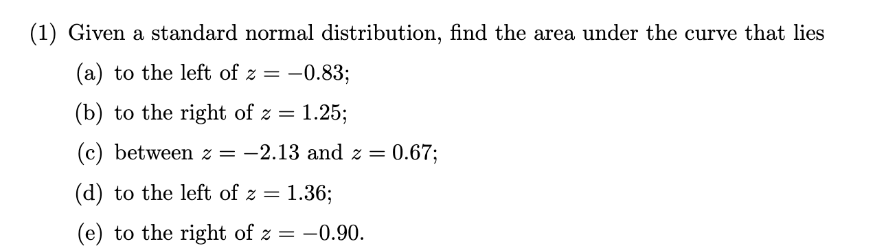 (1) ﻿Given a standard normal distribution, find the | Chegg.com