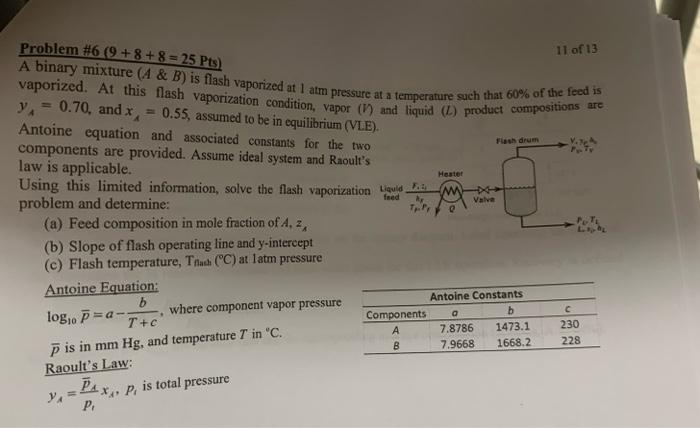 Solved Problem #6(9+8+8=25 Pts ) 11 of 13 A binary mixture | Chegg.com