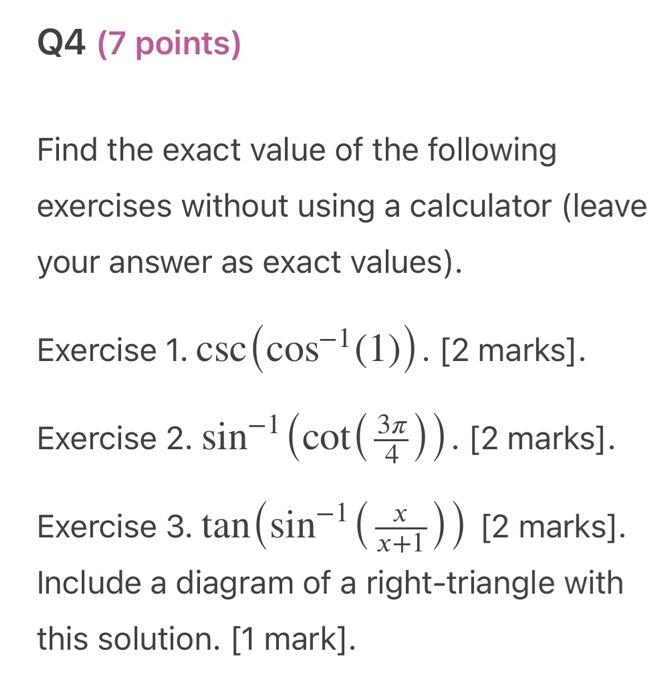 Solved Find the exact value of the following exercises | Chegg.com