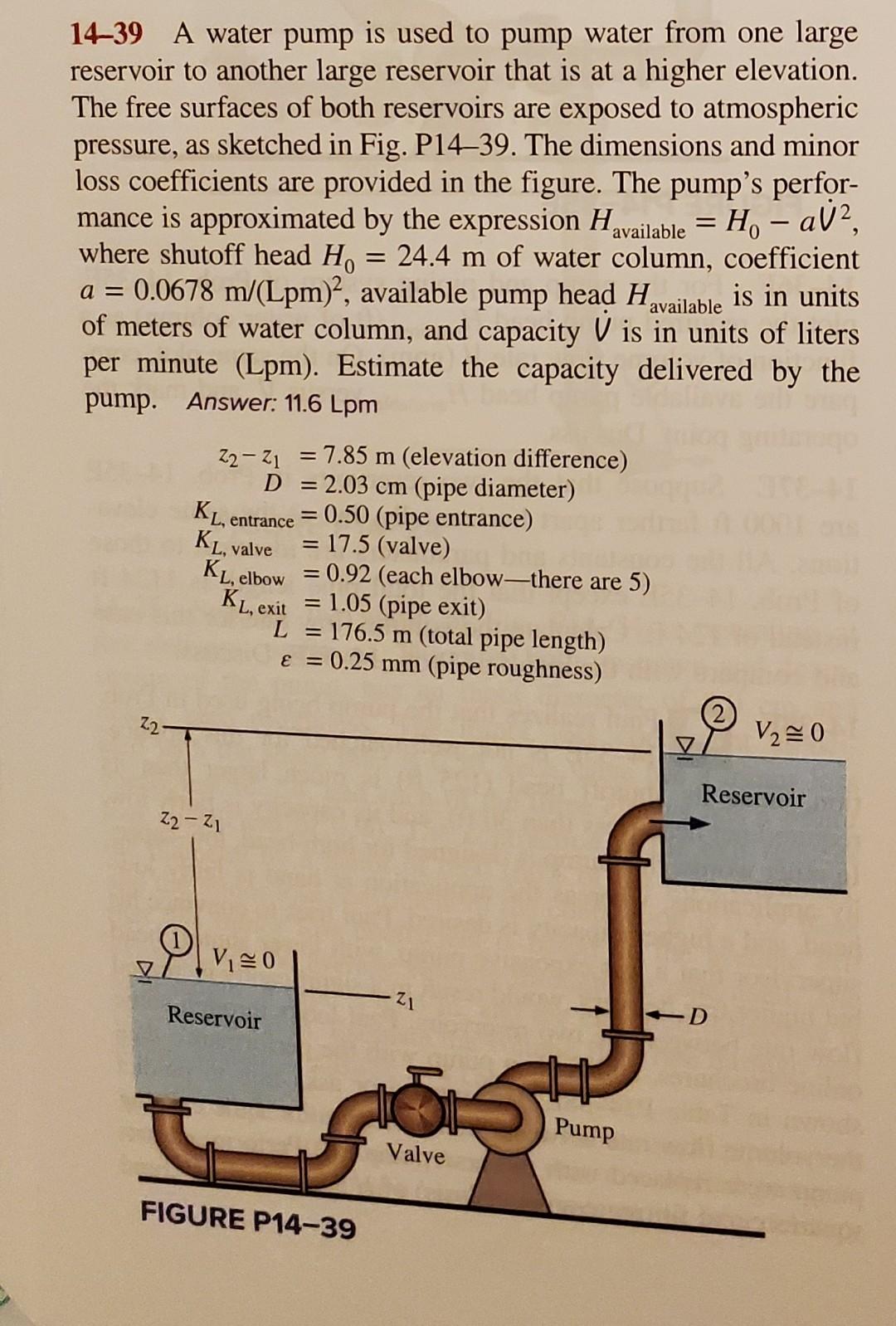 Solved 14-40 For the pump and piping system of Prob. 14 39 , | Chegg.com