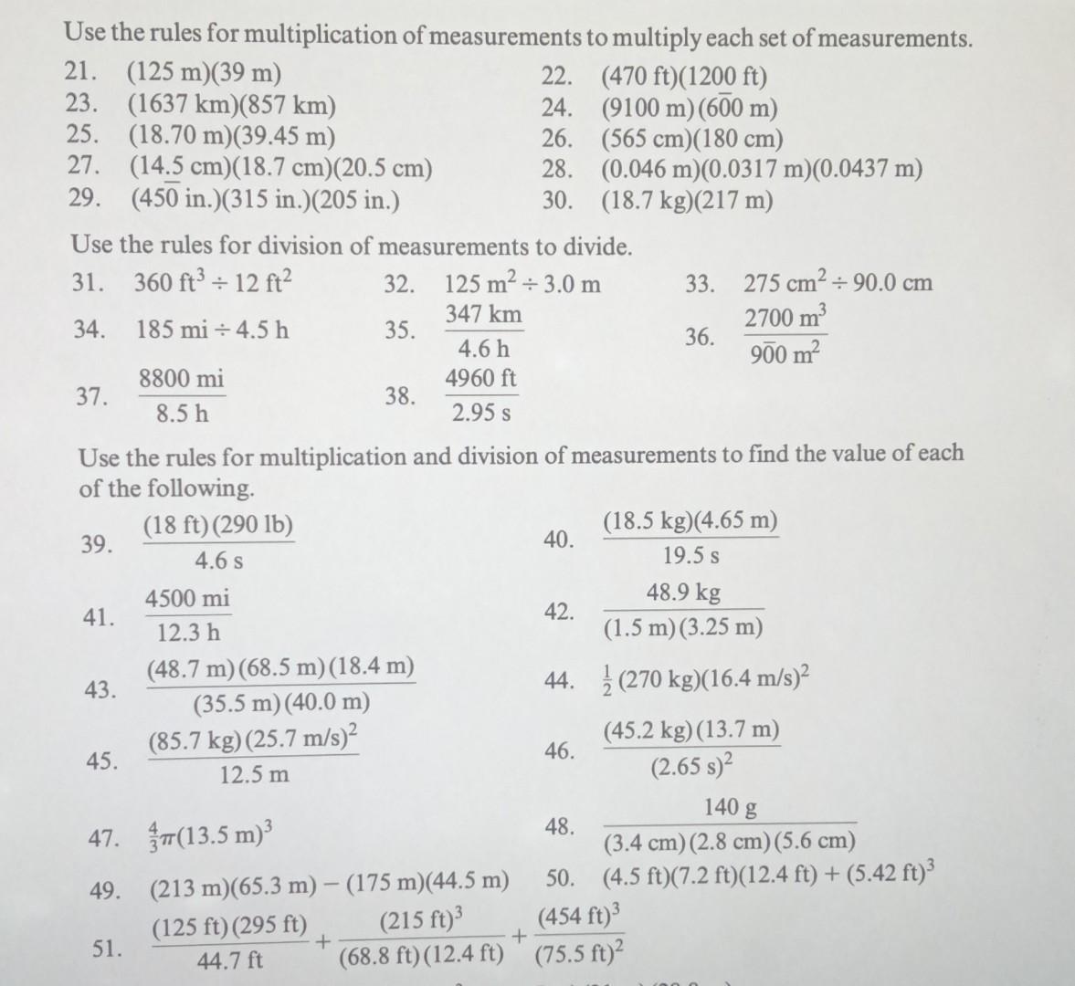 Solved Use the rules for multiplication of measurements to | Chegg.com