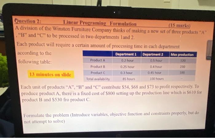 Solved Question 2 Linear Programing Formulation 15 Marks