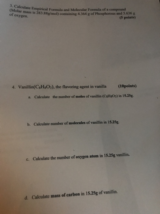 Solved 3. Calculate Empirical Formula and Molecular Formula | Chegg.com