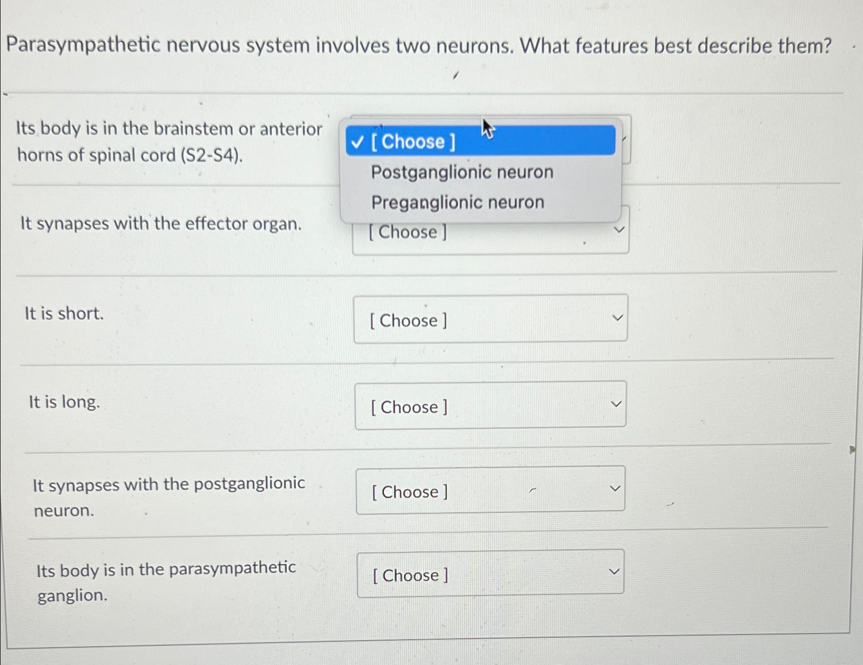 Solved Parasympathetic nervous system involves two neurons. | Chegg.com