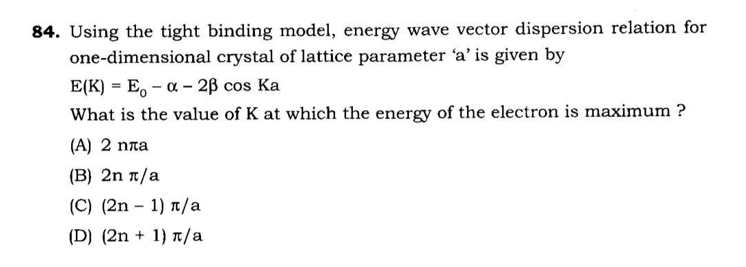 Solved 4. Using the tight binding model, energy wave vector | Chegg.com