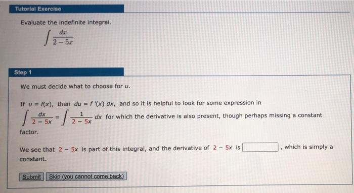 Solved Tutorial Exercise Evaluate the indefinite integral. | Chegg.com