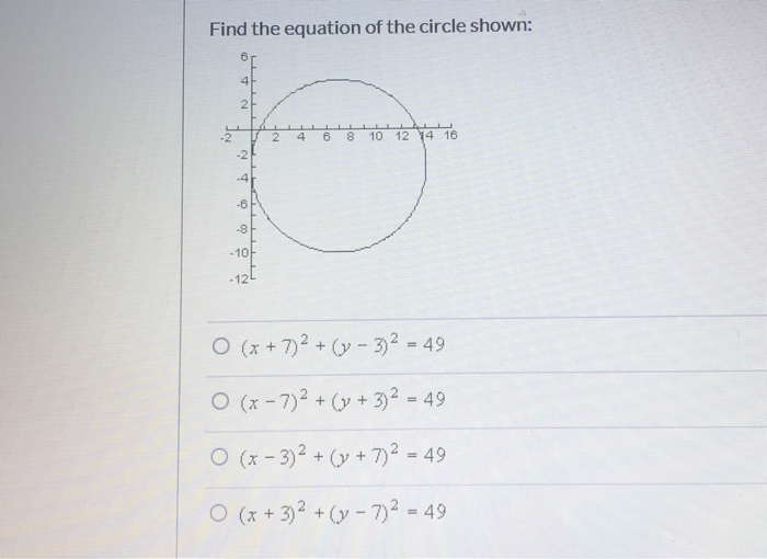 Solved Find The Equation Of The Circle Shown 4 N 2 4 6 8 10 Chegg Solved Find The Equation Of The Circle Shown 4 N 2 4 6 8 10 Chegg