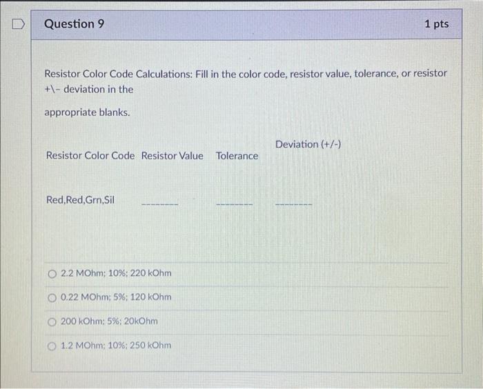Solved Resistor Color Code Calculations: Fill in the color | Chegg.com