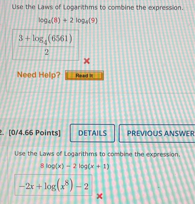 Solved Use the Laws of Logarithms to combine the expression. | Chegg.com