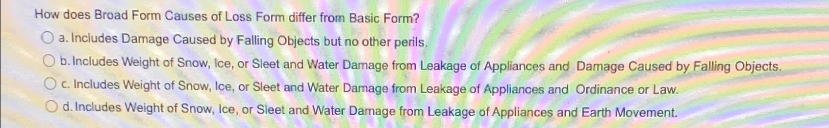 Solved How does Broad Form Causes of Loss Form differ from | Chegg.com