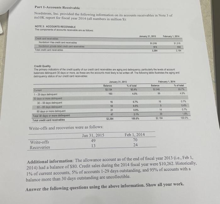 Solved Part 1-Accounts Receivable Nordstrom, Inc. provided | Chegg.com
