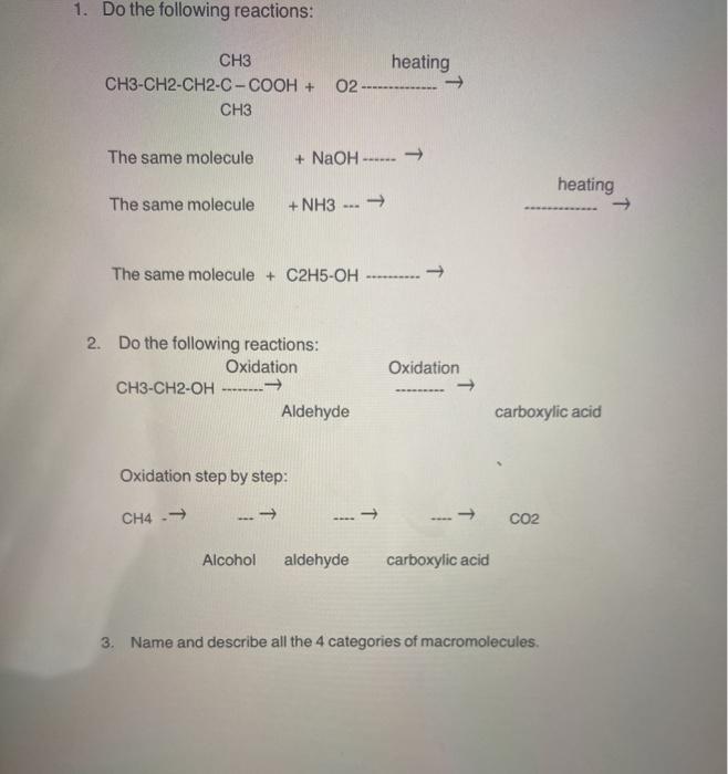 Solved 1. Do the following reactions: heating CH3 | Chegg.com