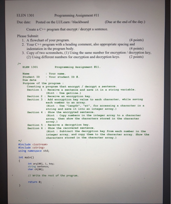 Solved ELEN 1301 Programming Assignment #11 Due date: Posted | Chegg.com