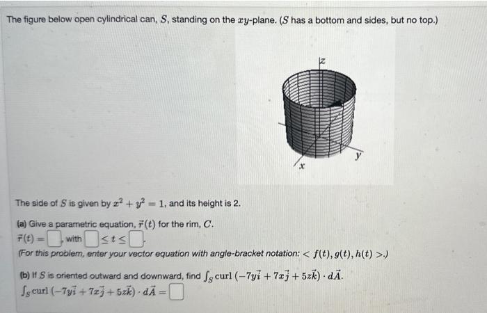 Solved The figure below open cylindrical can, S, standing on | Chegg.com