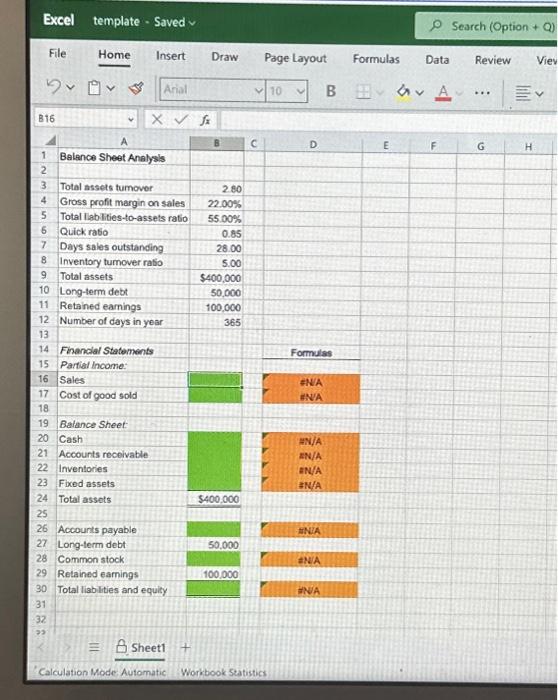 Excel Online Structured Activity: Balance Sheet | Chegg.com