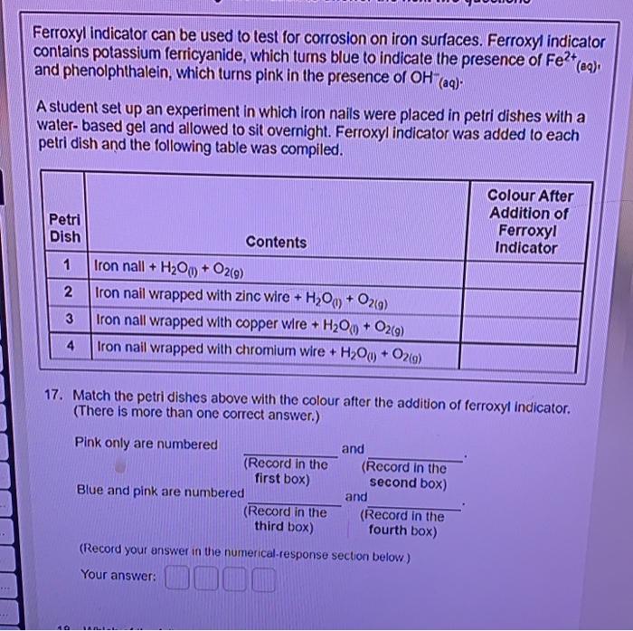 Solved Ferroxyl indicator can be used to test for corrosion | Chegg.com