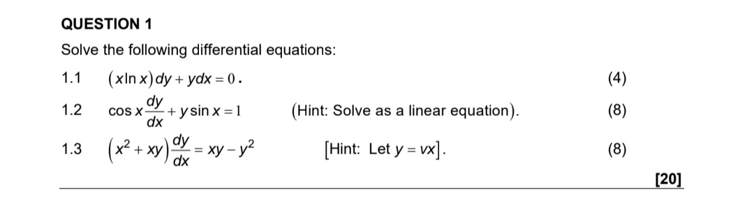 Solved QUESTION 1Solve the following differential | Chegg.com