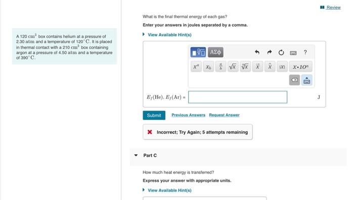 Solved What is the final thermal energy of each gas? Enter | Chegg.com