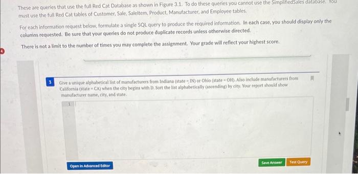 Solved These are queries that use the full Red Cat Database | Chegg.com