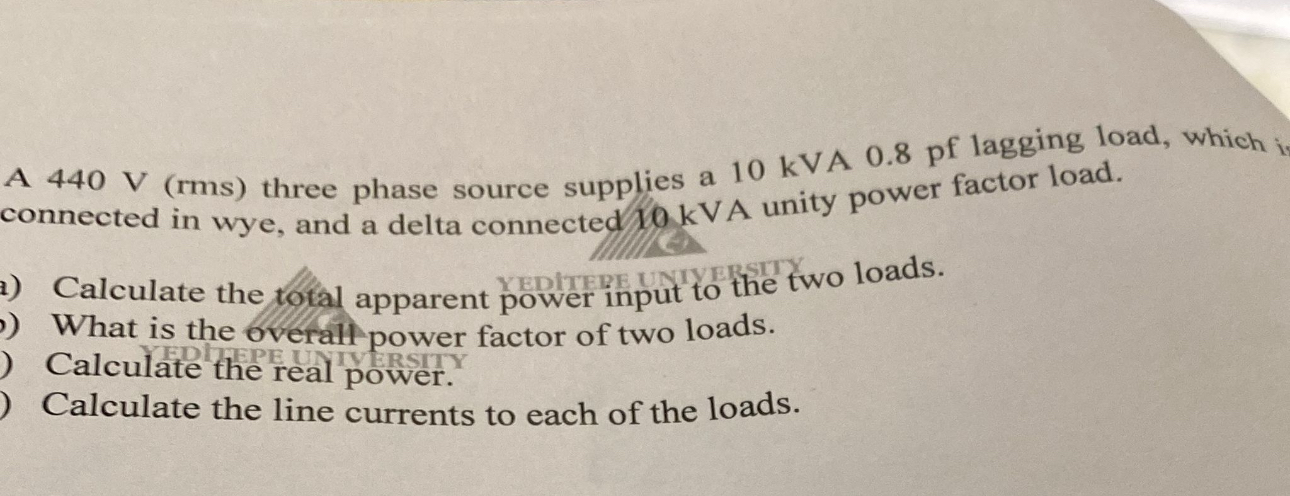Solved A 440V (rms) ﻿three phase source supplies a | Chegg.com