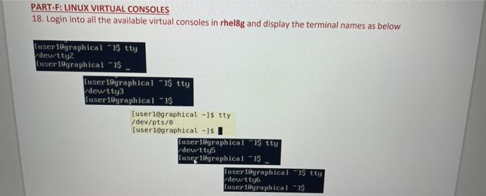 Solved PART-F: LINUX VIRTUAL CONSOLES 18. Login into all the | Chegg.com