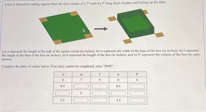 Solved A box is formed by cutting squares from the four | Chegg.com