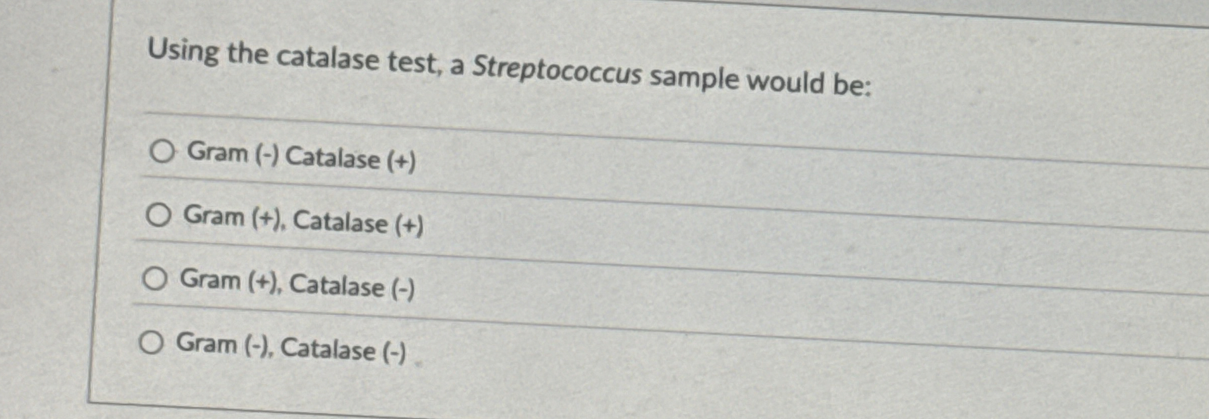 Solved Using the catalase test, a Streptococcus sample would | Chegg.com