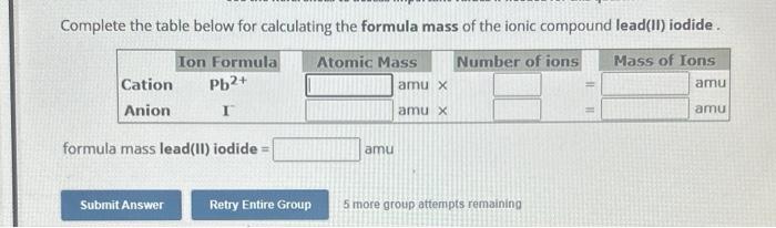 Solved Complete the table below for calculating the formula | Chegg.com