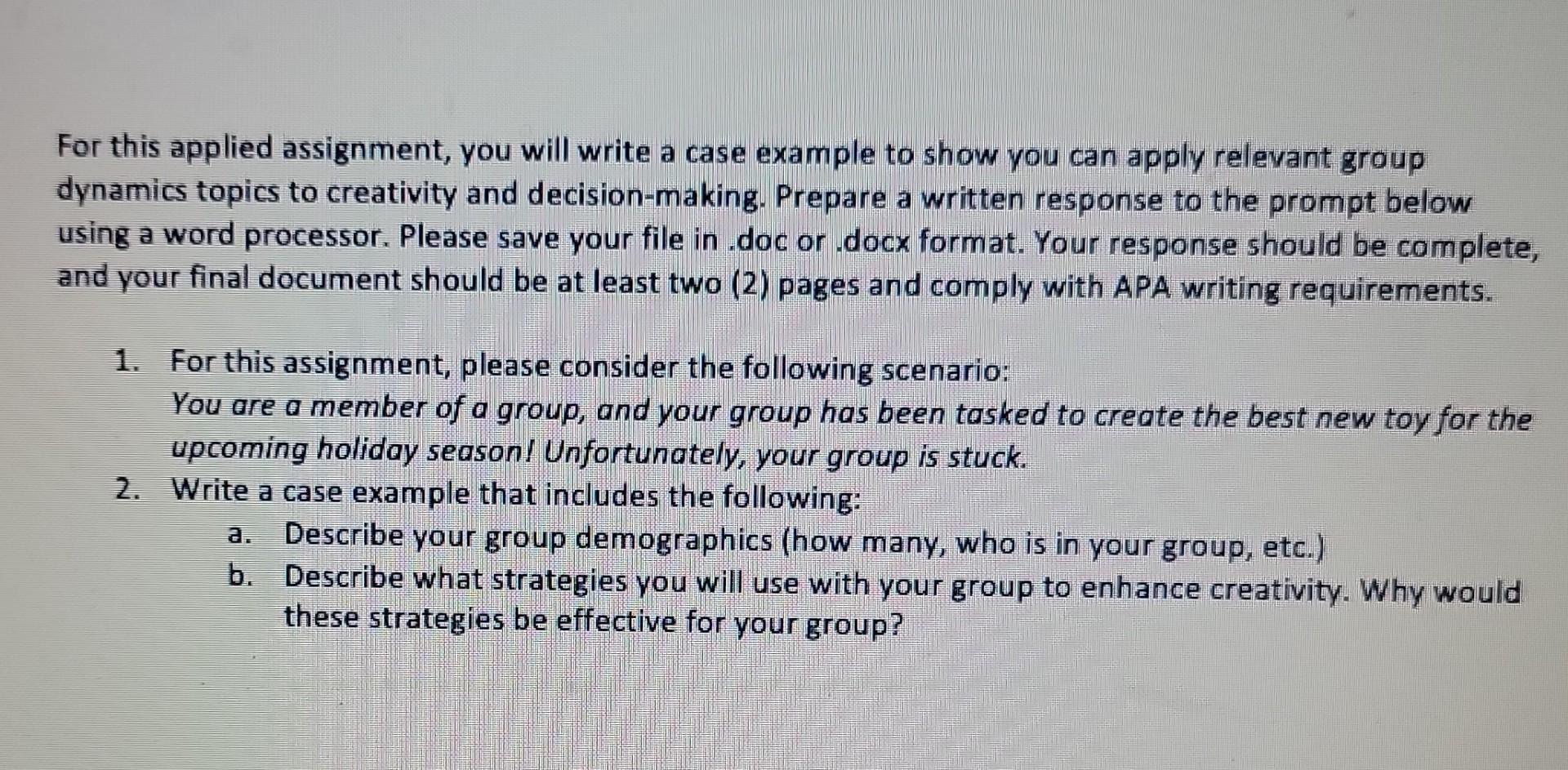 For this applied assignment, you will write a case | Chegg.com
