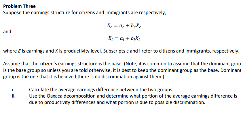 Solved Problem Three Suppose the earnings structure for | Chegg.com