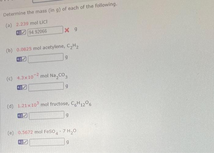 Solved Determine the mass (in g) of each of the following. | Chegg.com