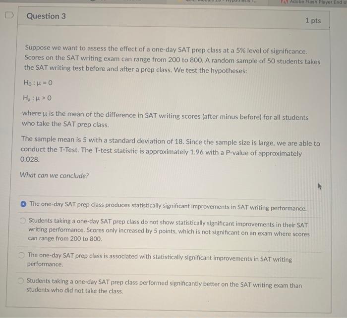 Solved Suppose we want to assess the effect of a one-day SAT | Chegg.com