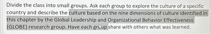 Divide the class into small groups. Ask each group to | Chegg.com