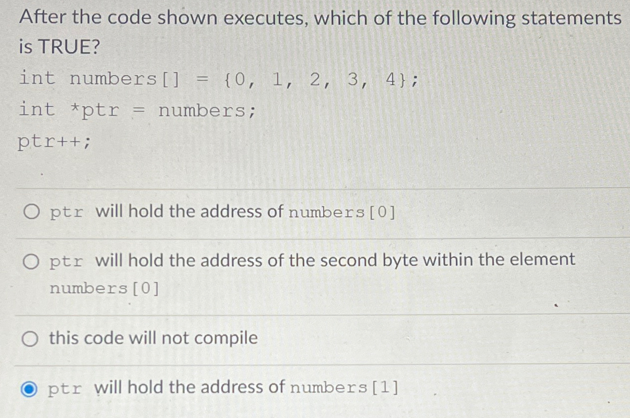 Solved After the code shown executes, which of the following | Chegg.com