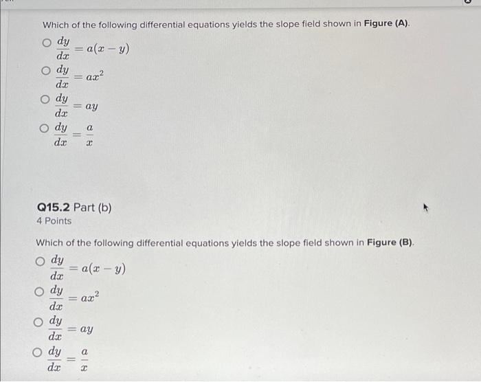 Solved For each of the slope fields shown below, choose the | Chegg.com