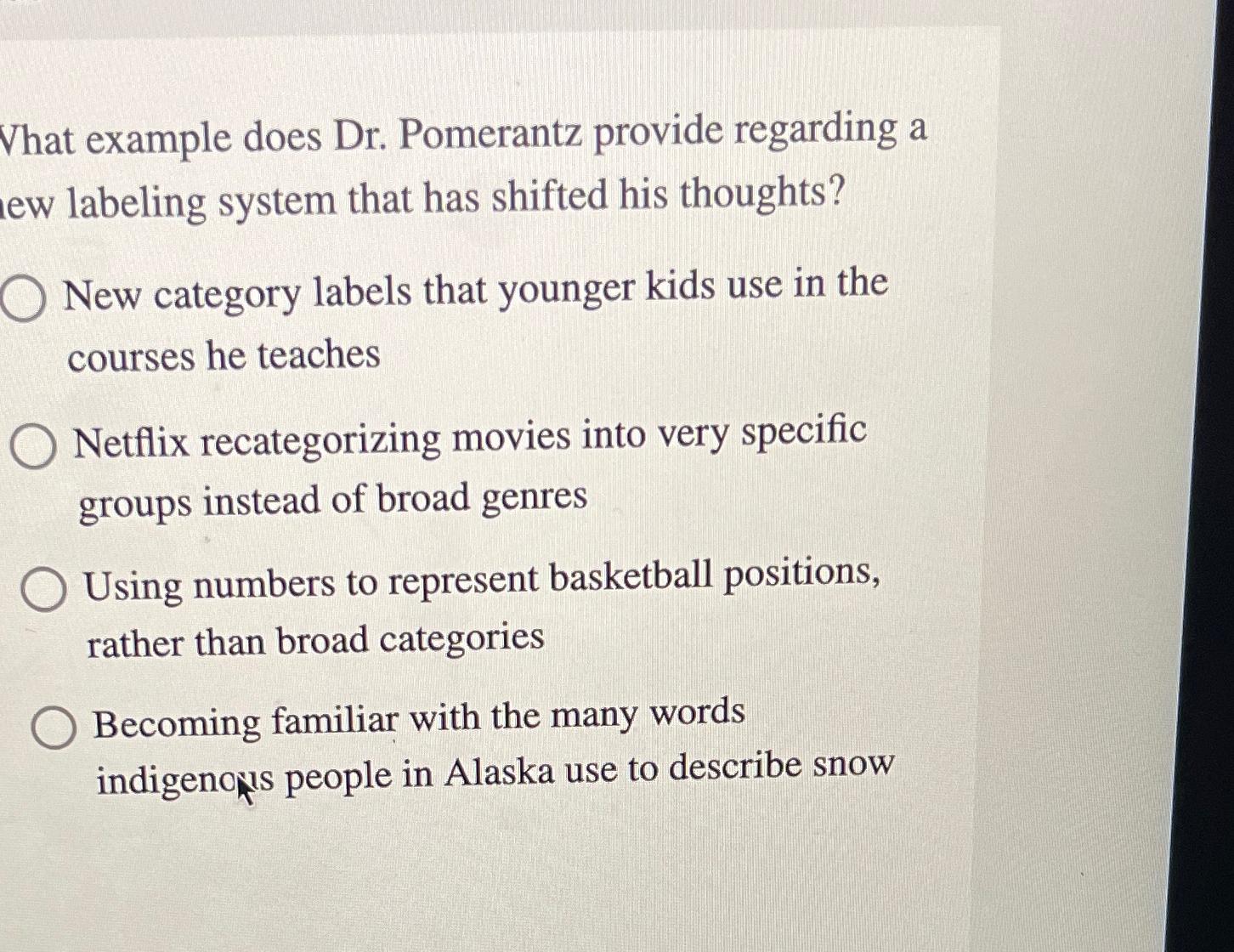 Solved What example does Dr. ﻿Pomerantz provide regarding a | Chegg.com