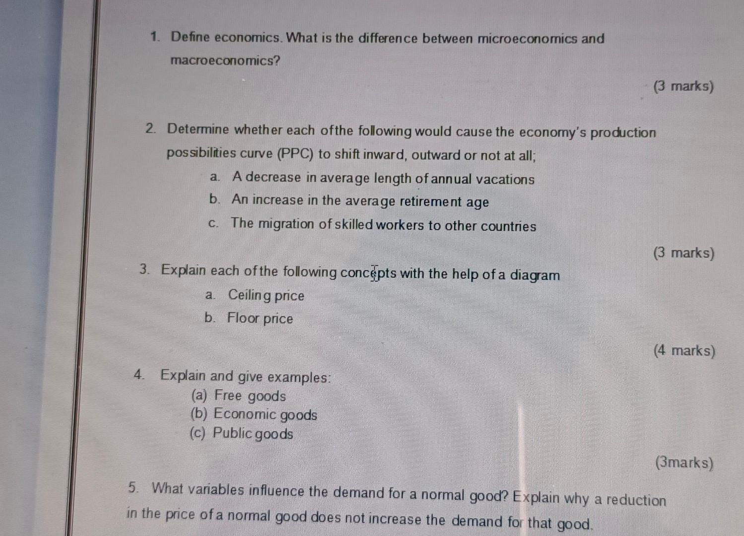 Solved 1. Define economics. What is the difference between | Chegg.com