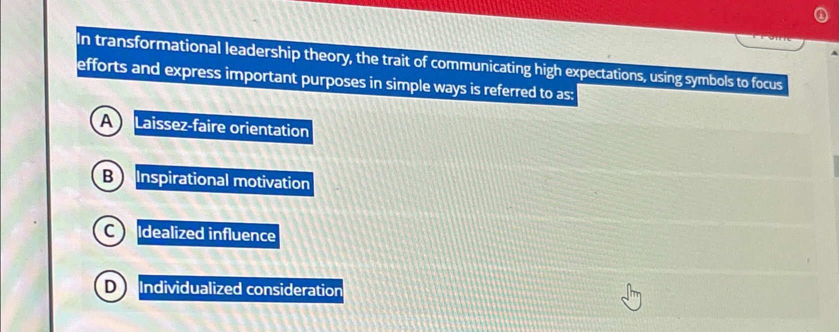 Solved In transformational leadership theory, the trait of | Chegg.com