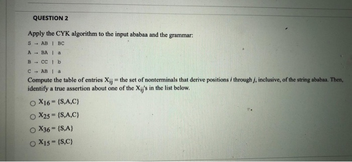 Solved QUESTION 2 Apply the CYK algorithm to the input | Chegg.com